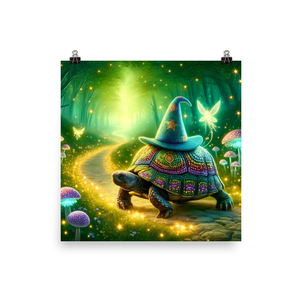 Enchanted Turtle Wizard Poster Mystical Forest and Fairy Tale Wall Art ...