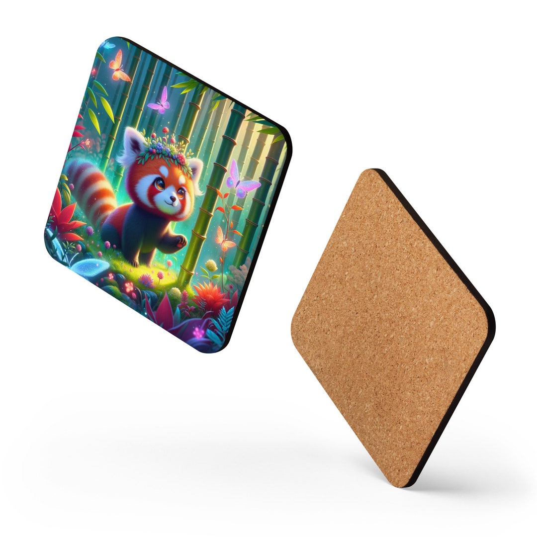 Magical Red Panda Coaster - Enchanted Forest Cork-back Coaster ...