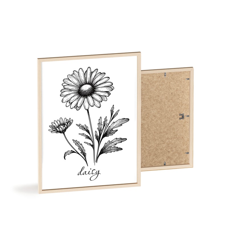Personalized April Daisy Birth Flower Wall Art, Light Wood Frame Poster ...
