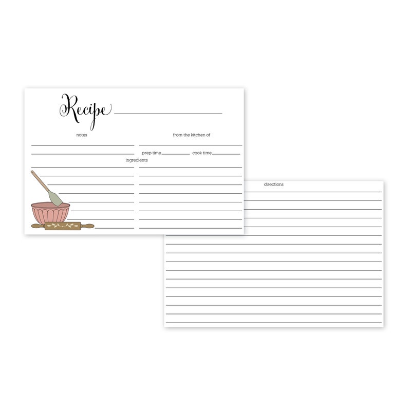 Recipe Card, Baking Themed Recipe Card, Cooking Recipe Card, Kitchen ...