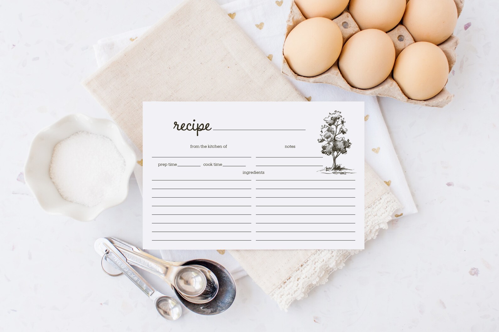 Tree Line Art Recipe Card, Themed Recipe Card, Cooking Recipe Card ...