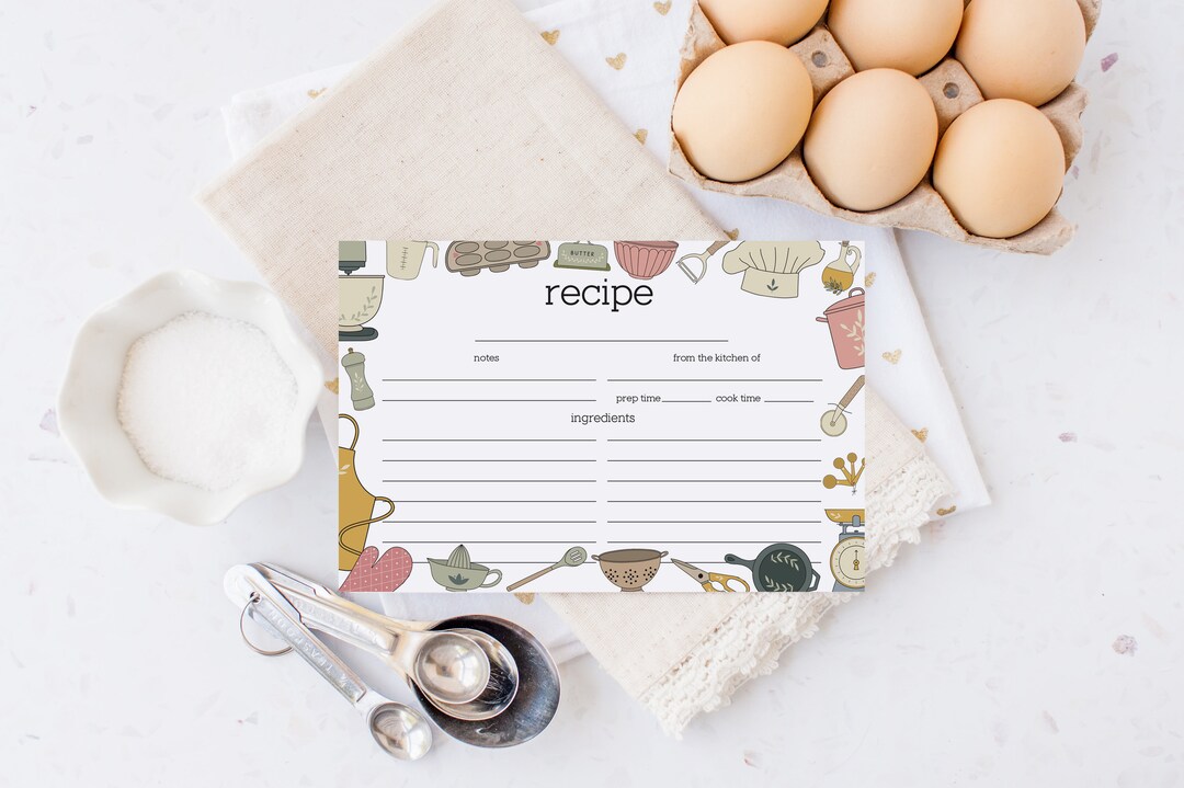 Recipe Card Baking Themed Recipe Card Cooking Recipe Card - Etsy