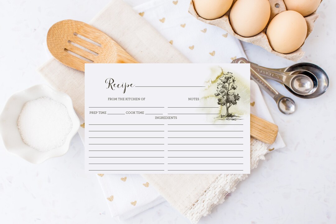 Tree Watercolor Line Art Recipe Card, Themed Recipe Card, Cooking ...