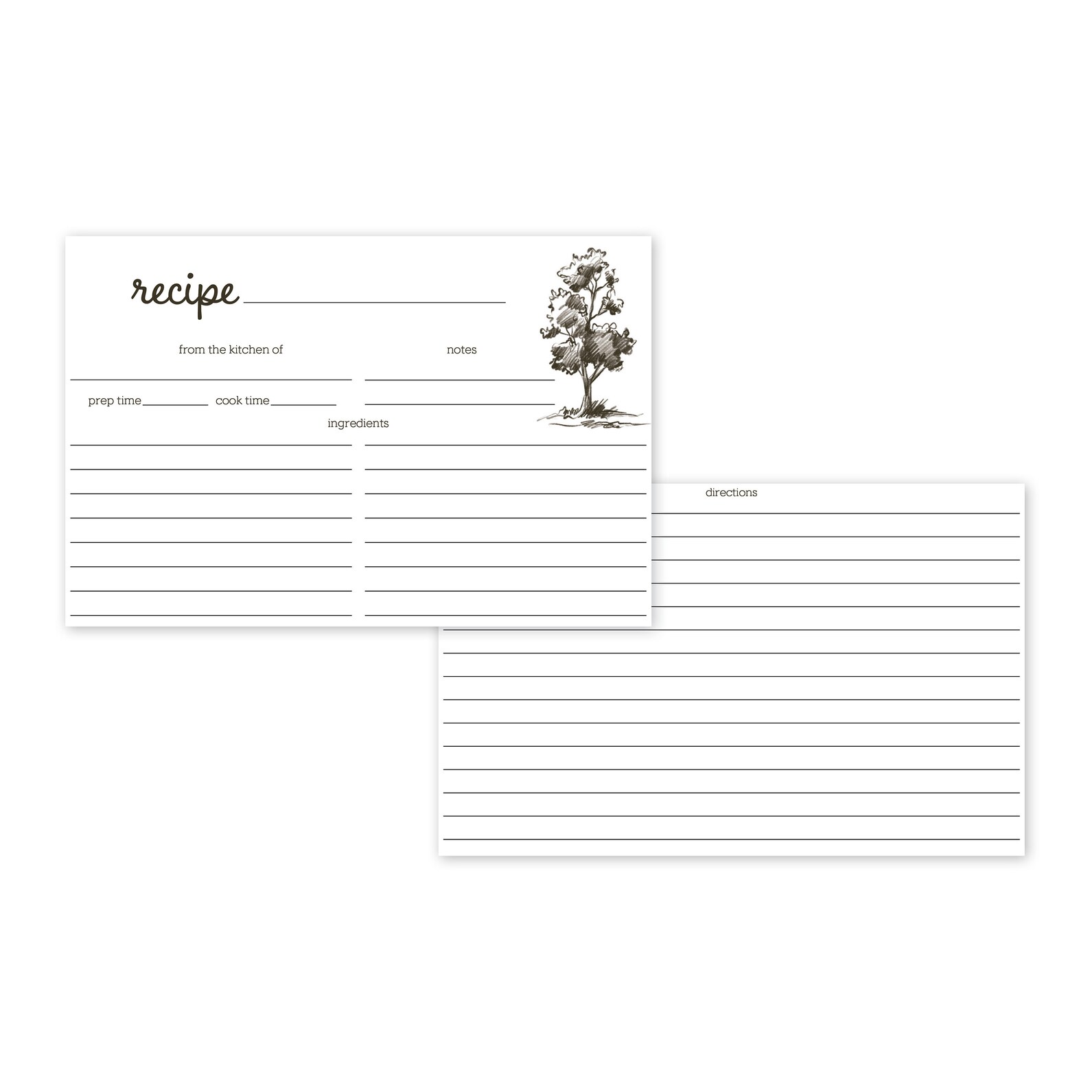Tree Line Art Recipe Card, Themed Recipe Card, Cooking Recipe Card ...