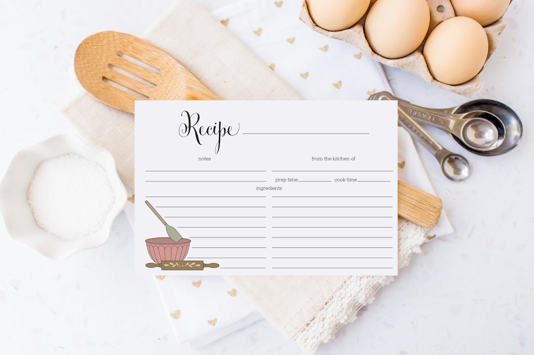 Recipe Card, Baking Themed Recipe Card, Cooking Recipe Card, Kitchen ...