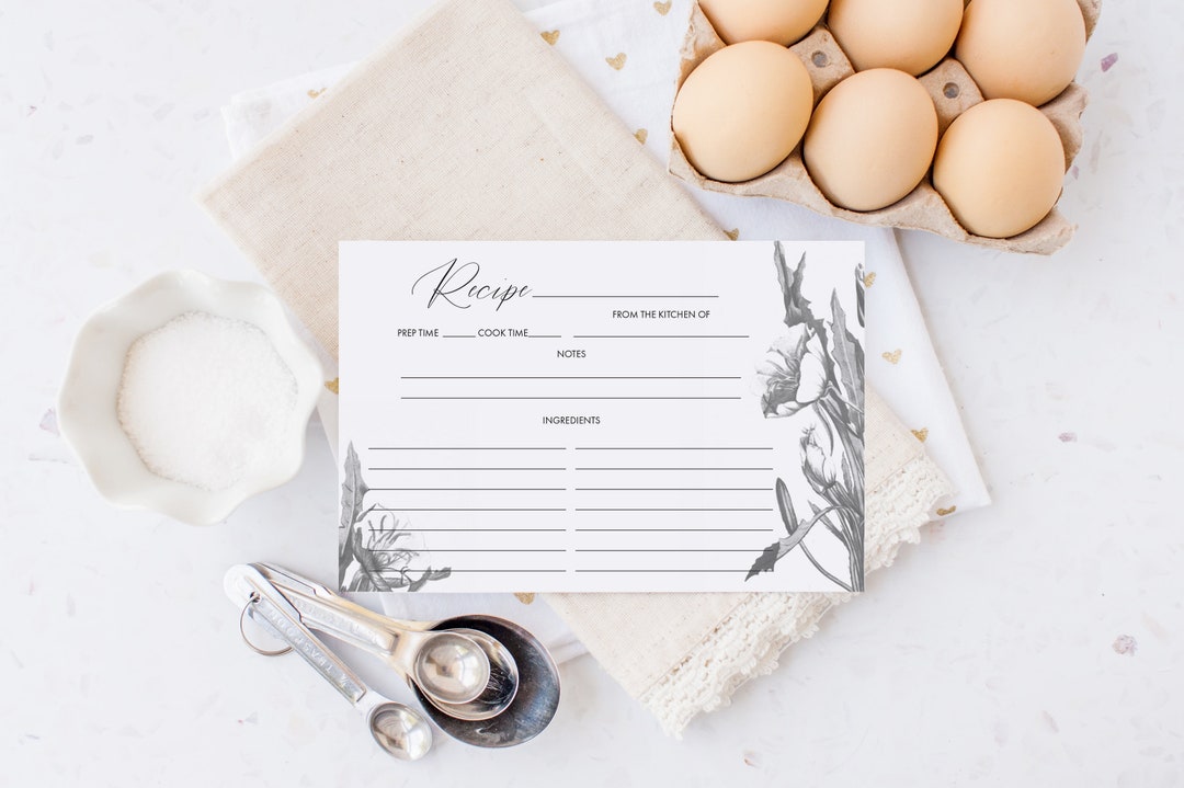 Vintage Flowers Recipe Card, Themed Recipe Card, Cooking Recipe Card ...
