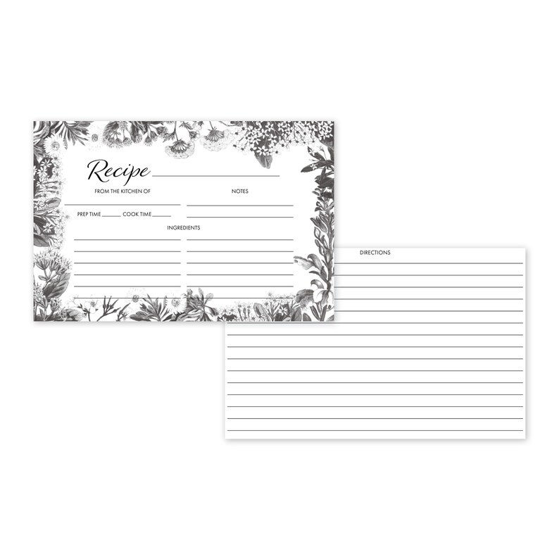 Vintage Flowers Recipe Card, Themed Recipe Card, Cooking Recipe Card ...