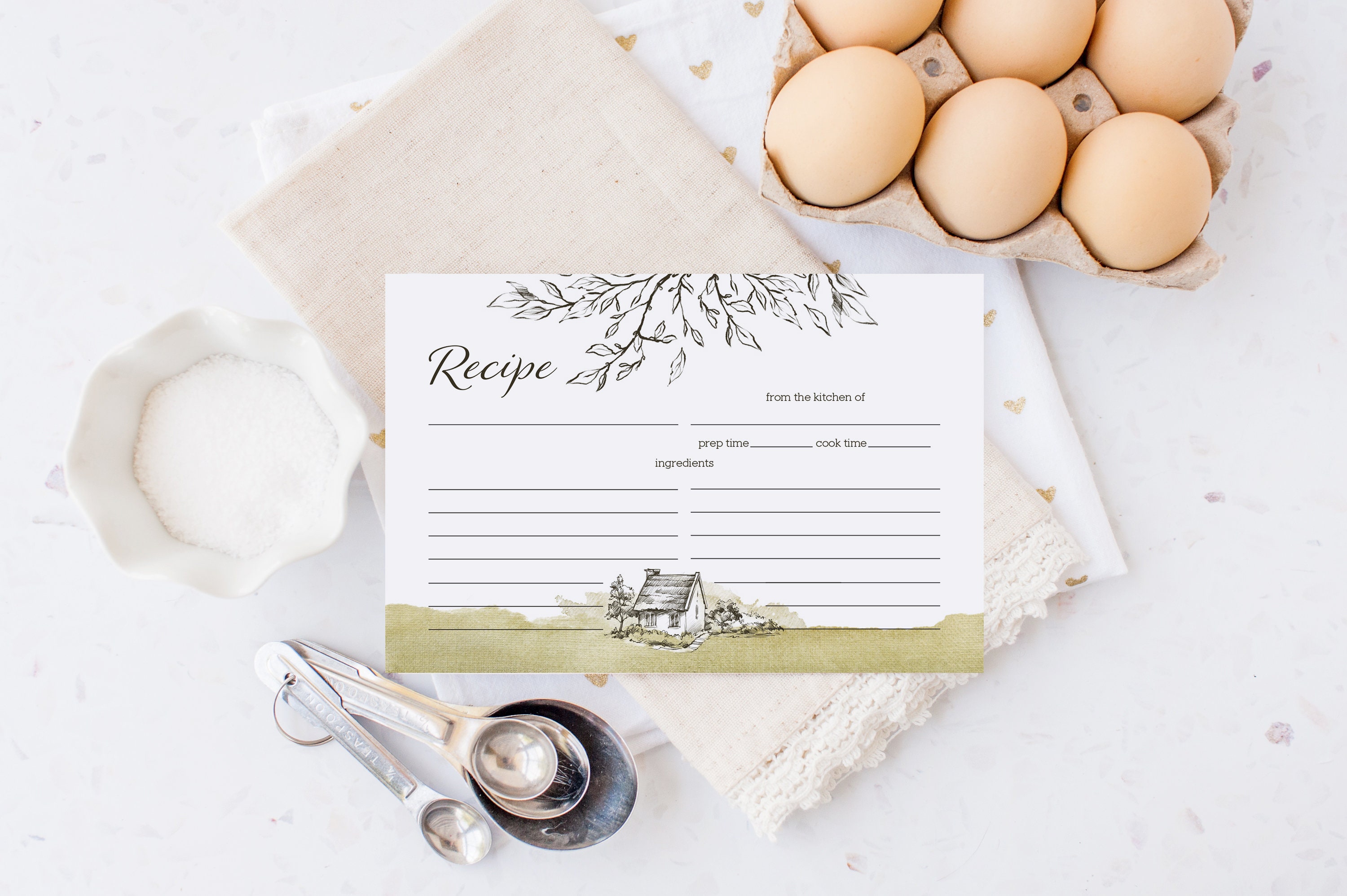 Line Art Recipe Card, Themed Recipe Card, Cooking Recipe Card, Kitchen ...