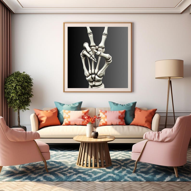 Skeleton Hand Peace Sign Art, Set of 7 Different Color Gradients ...