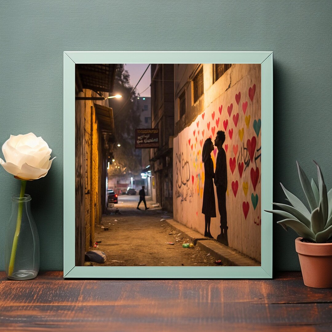 Vibrant Mural of Love in Urban Alleyway - Romantic Digital Wall Art for ...
