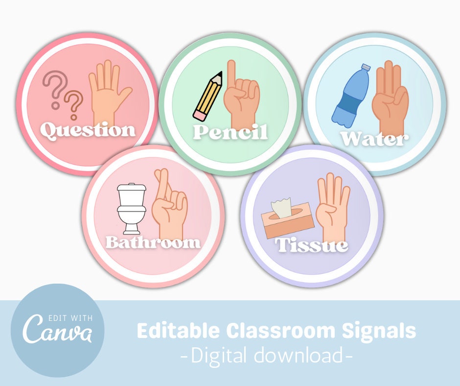 Classroom Hand Signals, Classroom Decor, Classroom Posters, Editable ...