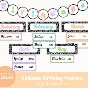 Classroom Birthday Display, Printable Birthday Posters, Editable ...