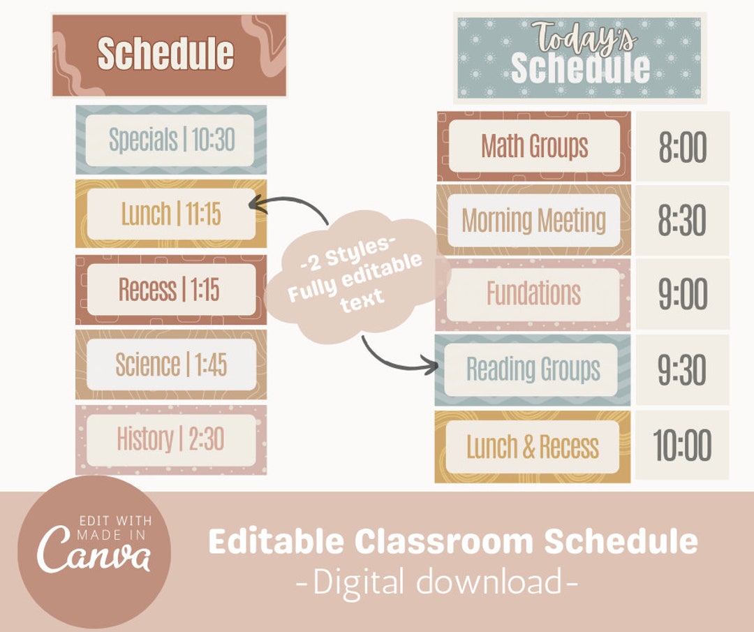 Classroom Schedule, Editable Classroom Printable, Canva Template ...