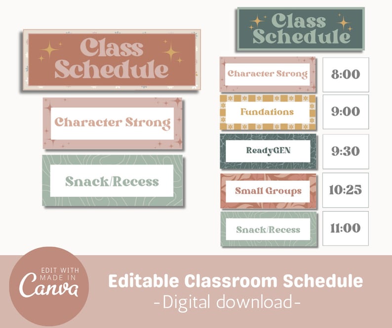 Classroom Schedule, Editable Classroom Printable, Canva Template ...