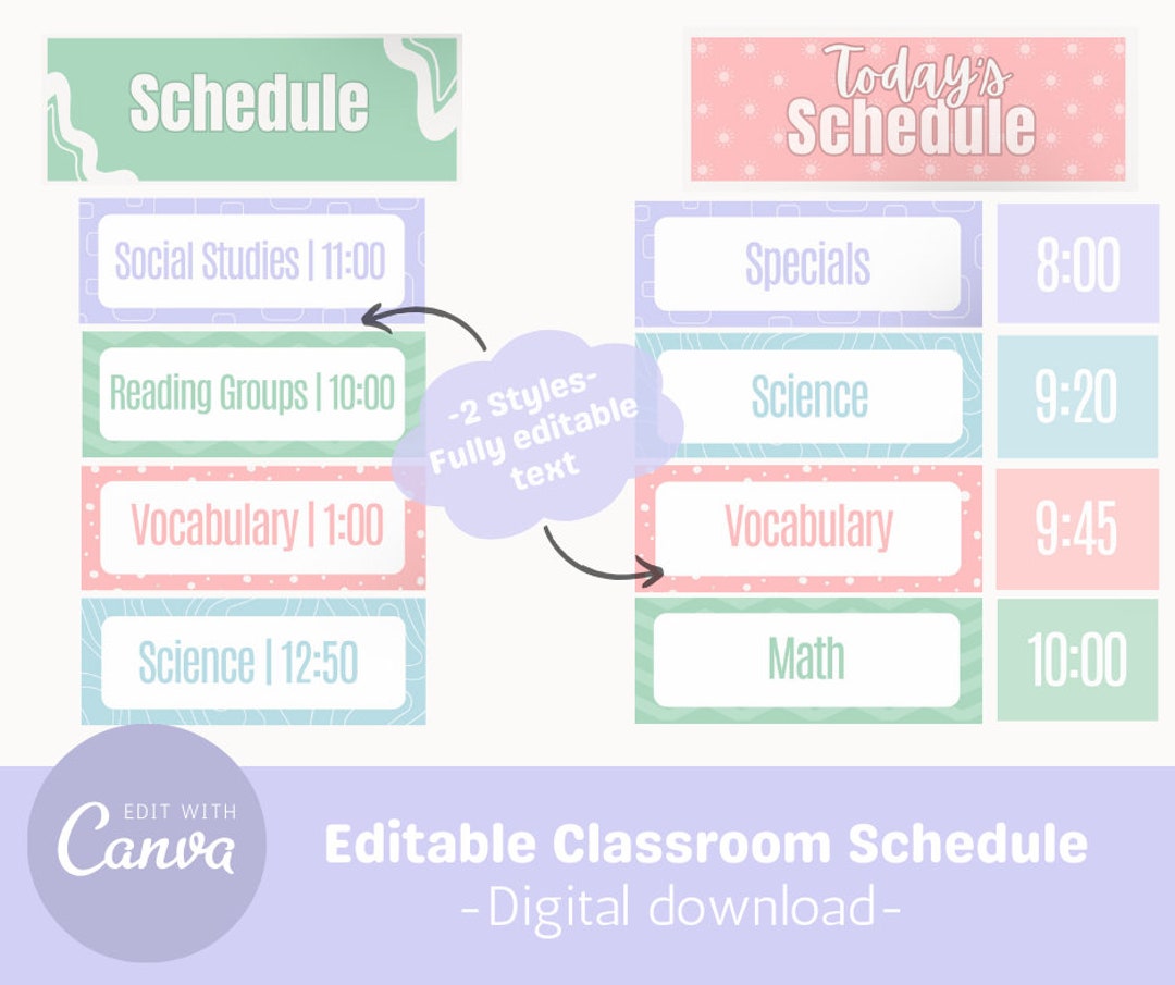 Classroom Schedule, Editable Classroom Printable, Canva Template ...