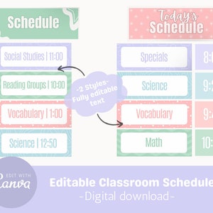 Classroom Schedule, Editable Classroom Printable, Canva Template ...
