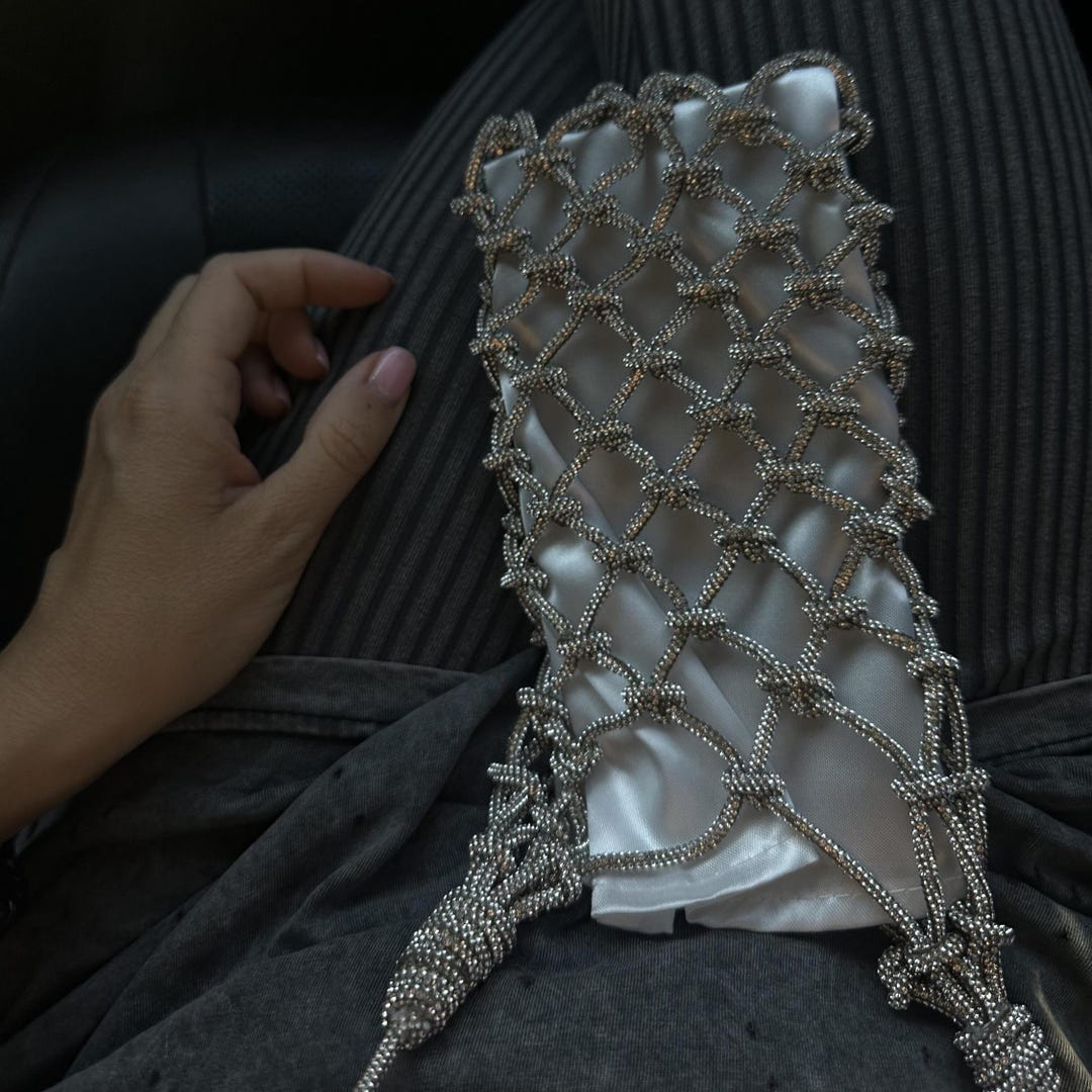 Tote Bag Macrame Case Bag Rhinestone Cord Macrame Shoulder Bag Handmade ...