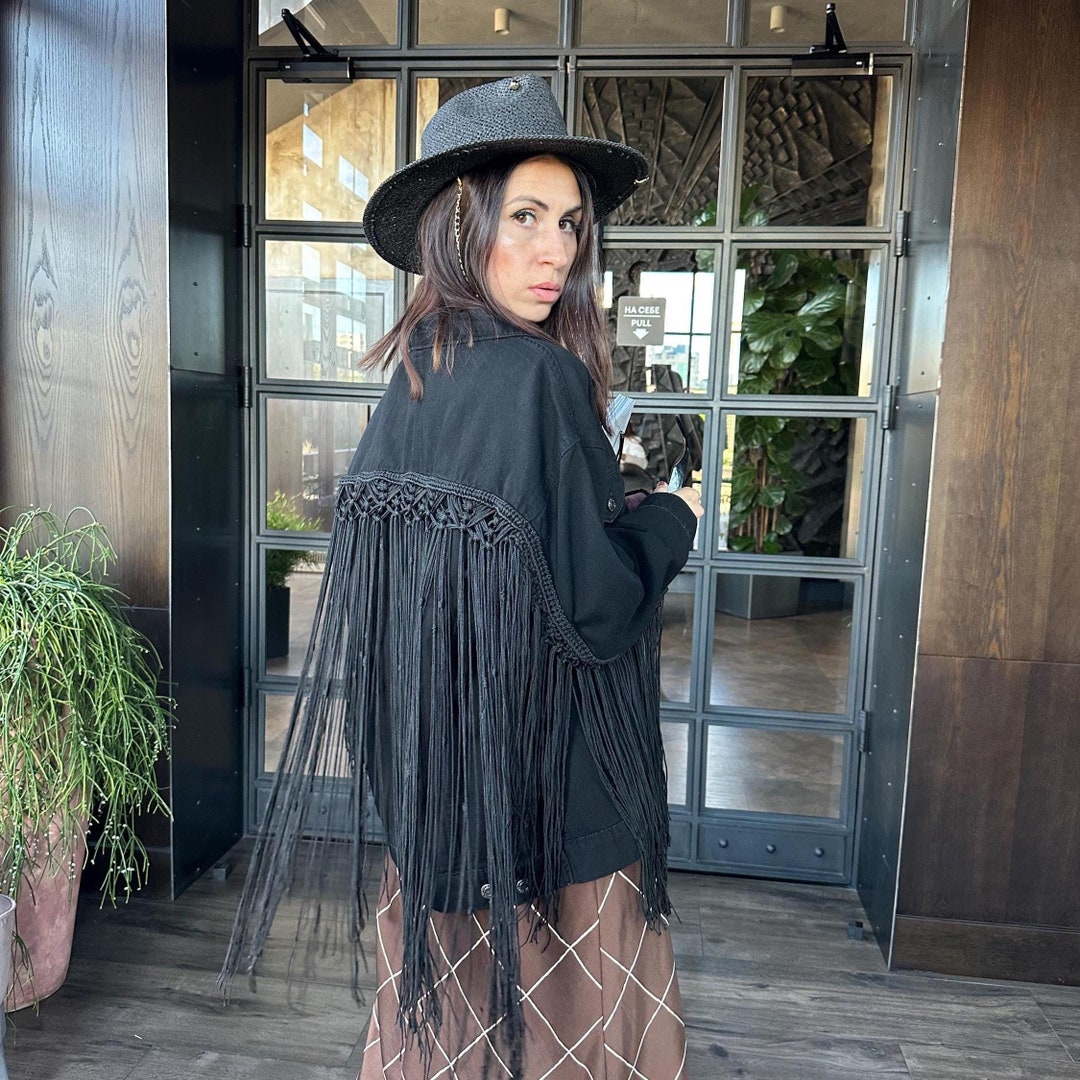 Macrame Jacket Overlay Outfit Long Fringe Original Handmade Cotton Cord ...