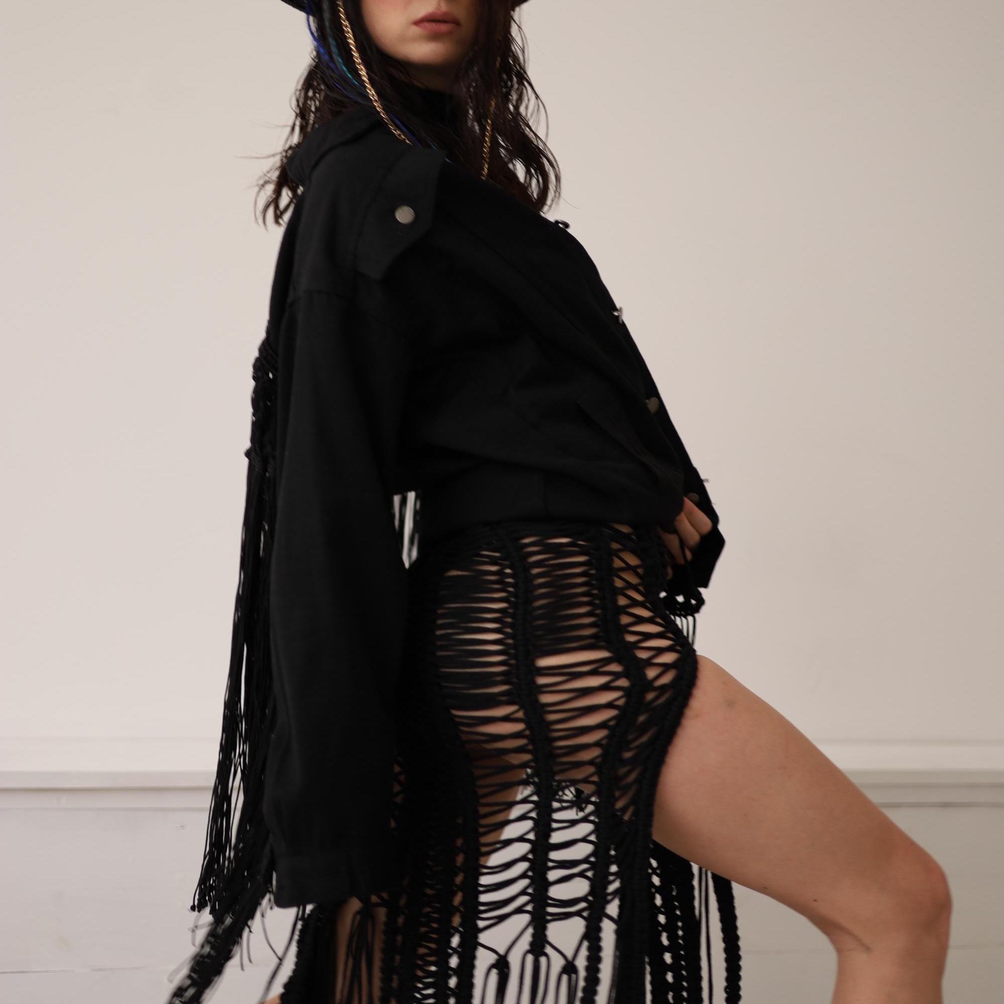Macrame Jacket Overlay Outfit Long Fringe Original Handmade Cotton Cord ...