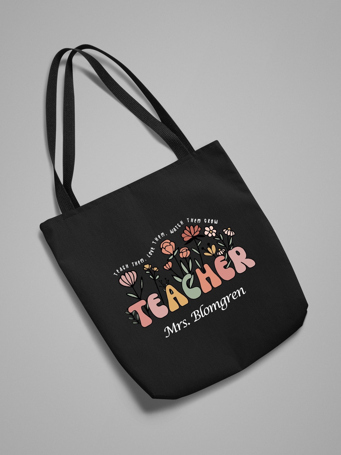 Personalized Teacher Tote Bag, Custom Teacher Tote Bag, Wildflower ...