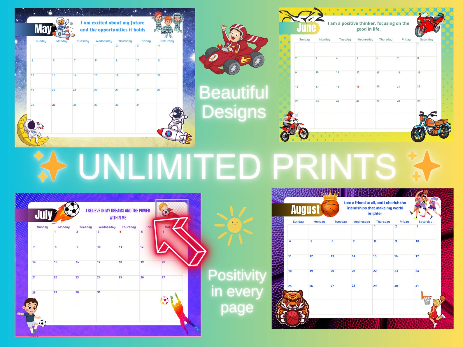 2024 EDITABLE Calendar for Kids - Boy Theme - 2024 Printable Calendar ...