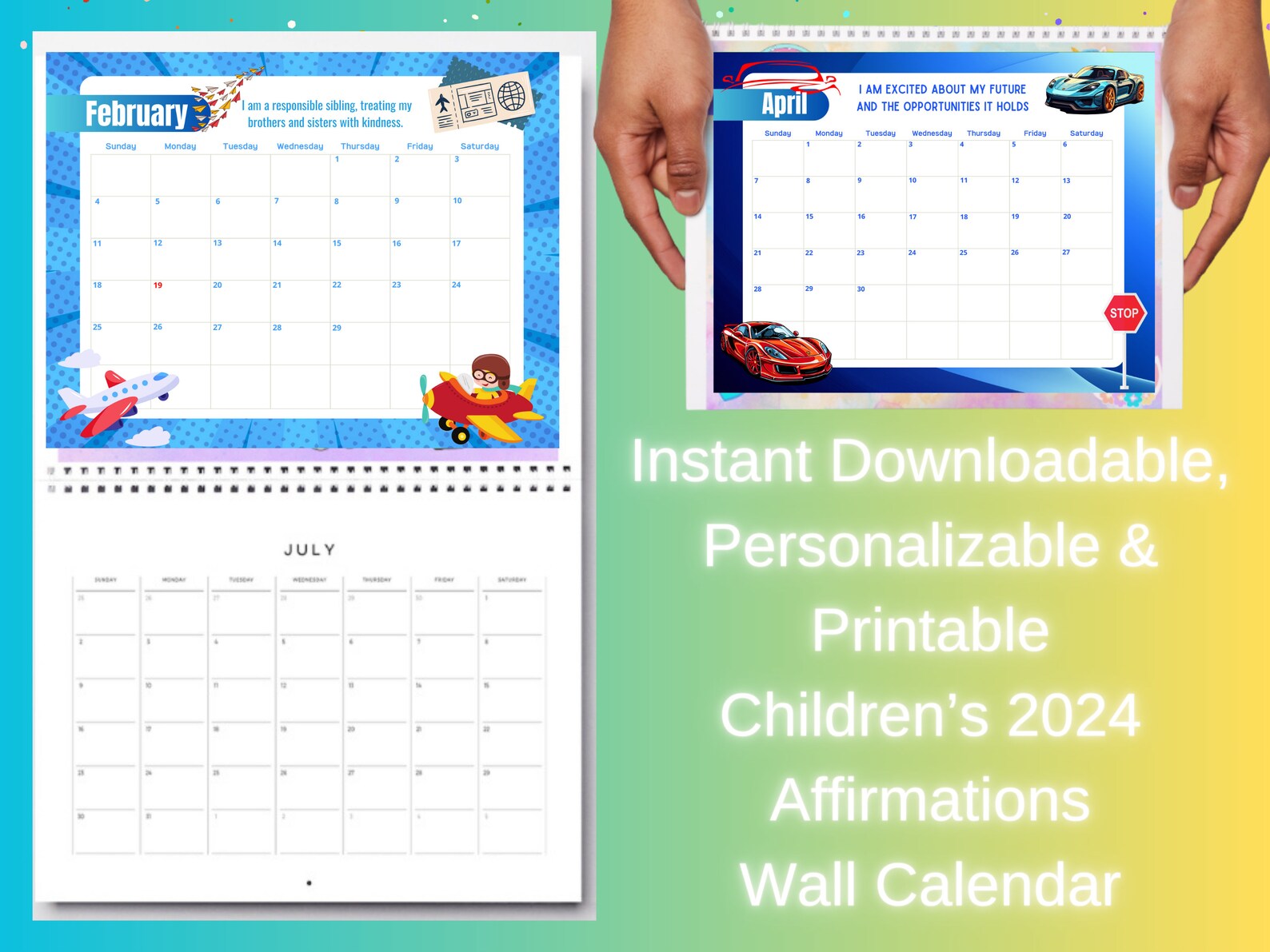 2024 EDITABLE Calendar for Kids - Boy Theme - 2024 Printable Calendar ...