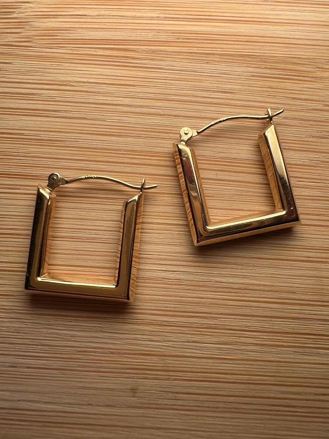 14k Solid Yellow Gold Vintage Square Rectangular Snap Top Geometric ...