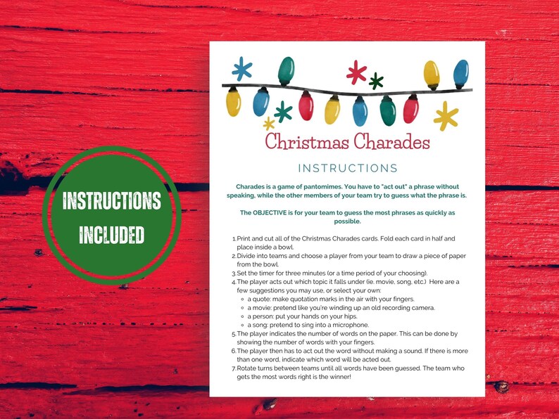 Christmas Charades | Christmas Printable Game | Christmas Party Game ...
