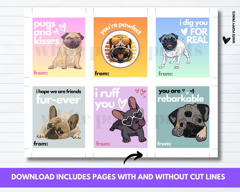 Printable Dog Valentine's Day Cards, Kids School Classroom Exchange ...