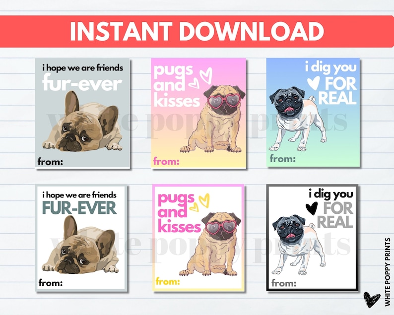Printable Dog Valentine's Day Cards, Kids School Classroom Exchange ...