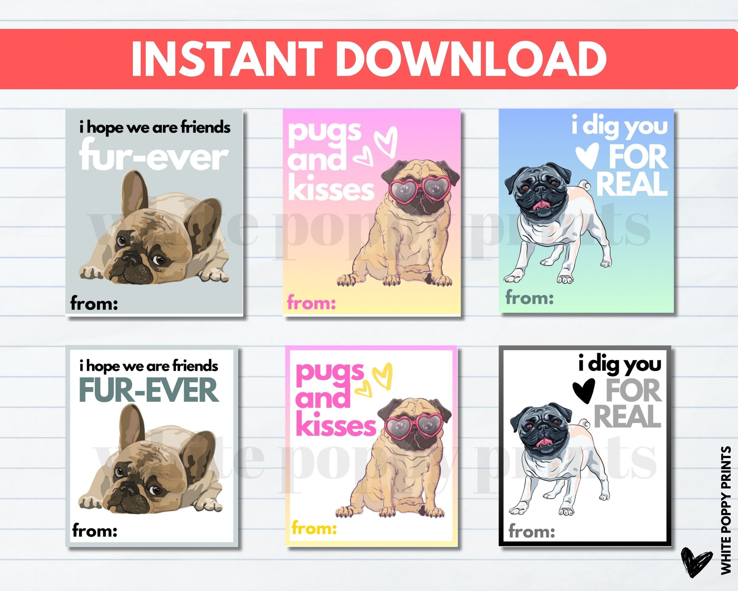 Printable Dog Valentine's Day Cards, Kids School Classroom Exchange ...