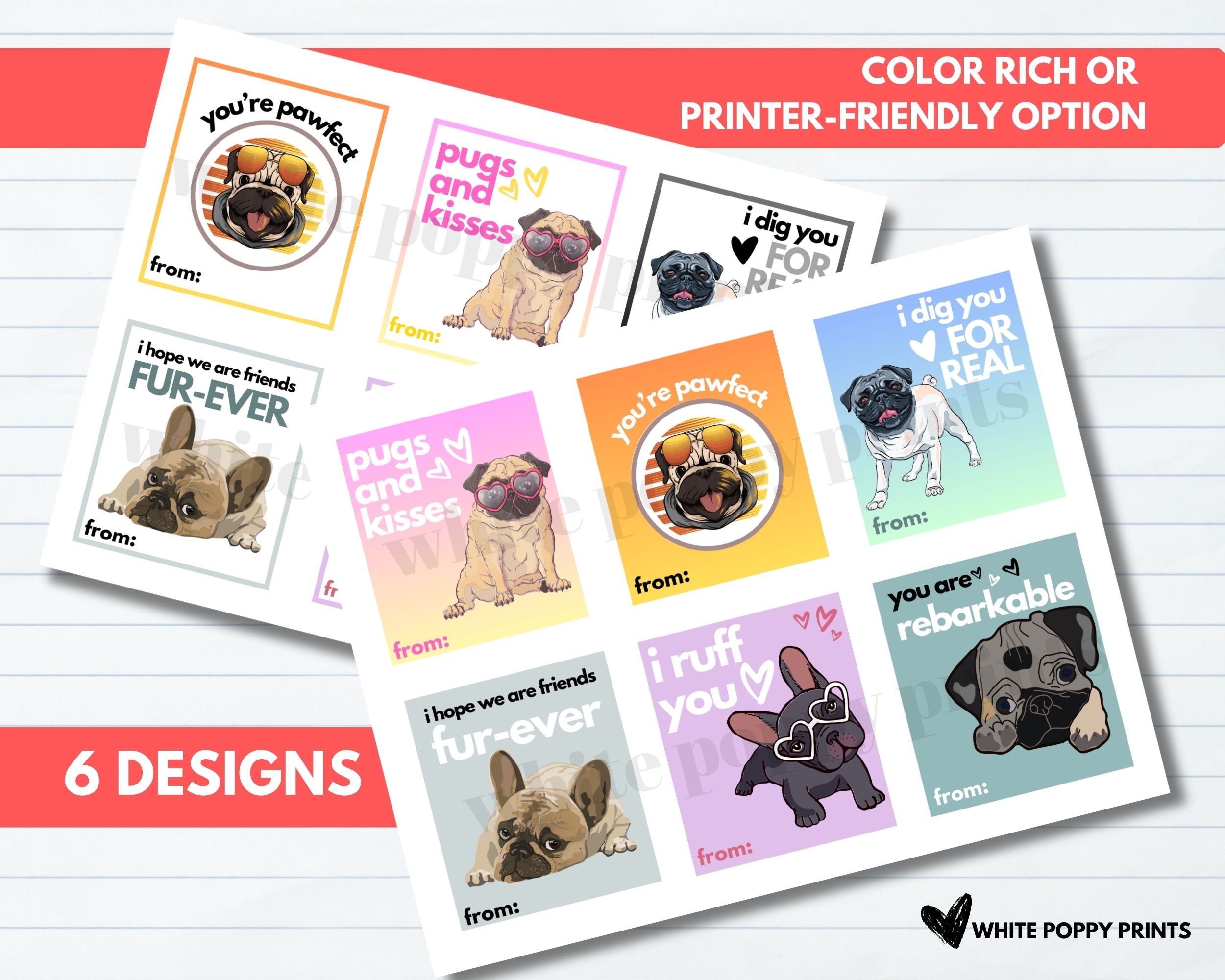 Printable Dog Valentine's Day Cards, Kids School Classroom Exchange ...