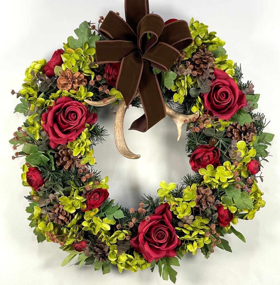 Deer Antler Wreath - Roses and Hydrangeas Floral - Etsy