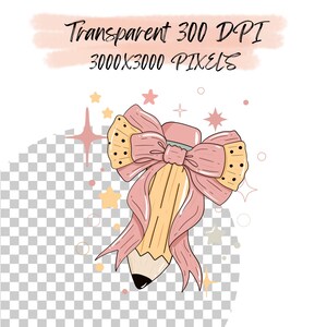 Teacher Pencil Coquette Bow PNG, Teacher Gifts, Back to School Png ...