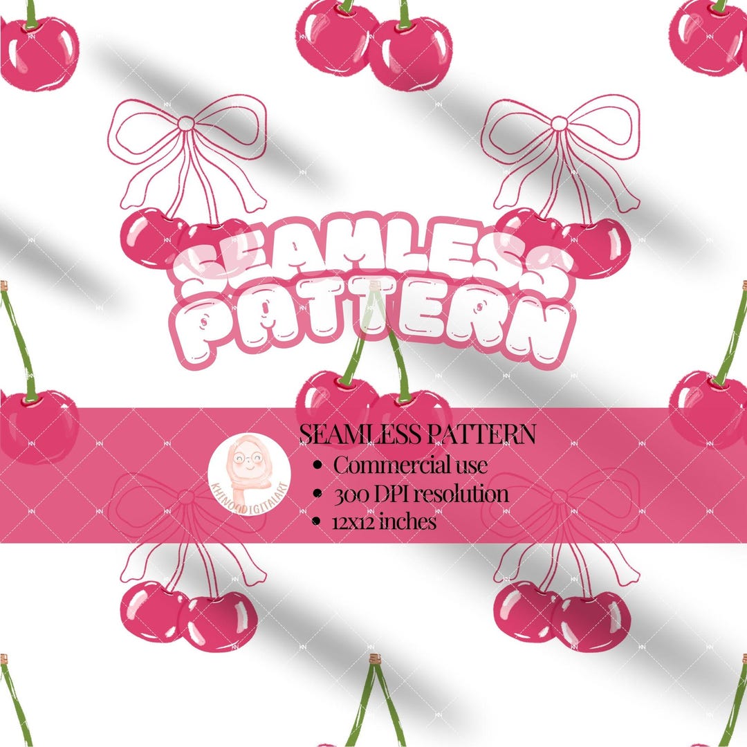 Coquette Cherry Pattern Seamless, Cute Preppy Pink Cherries With Bow ...