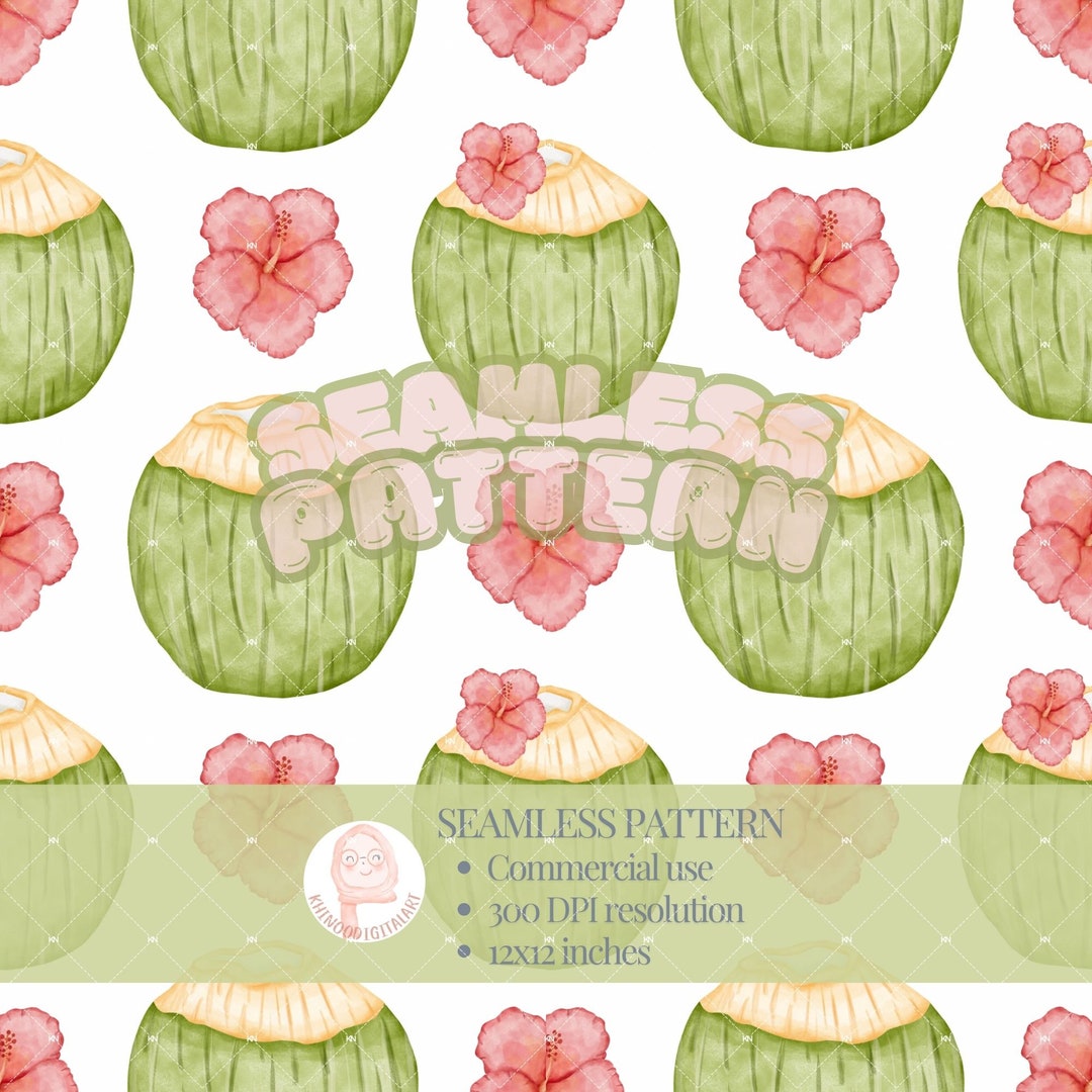 Coconut Seamless Pattern, Watercolor Clipart, Food Clipart, Vegan ...