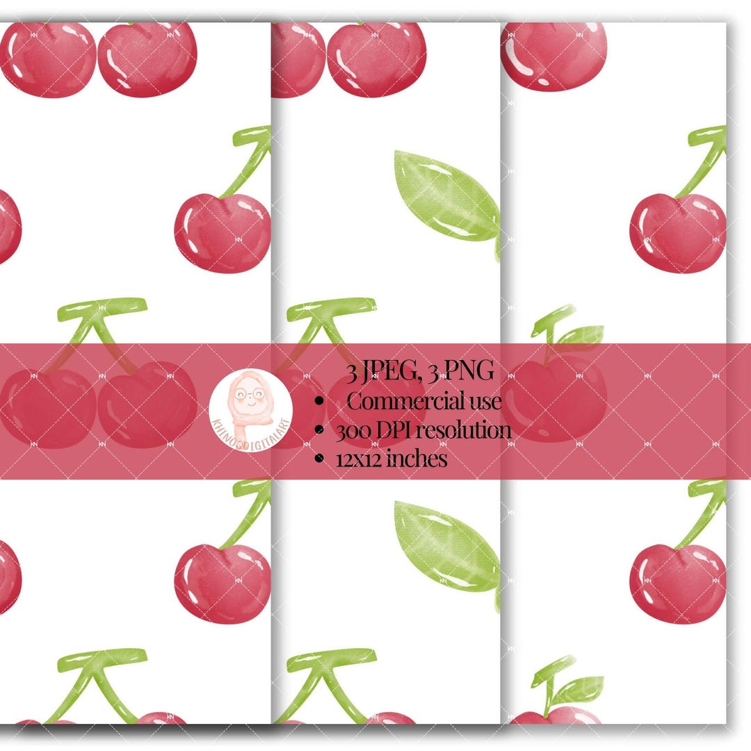 Cherry Seamless Pattern, Watercolor Cherries Fabric Design, Printable ...