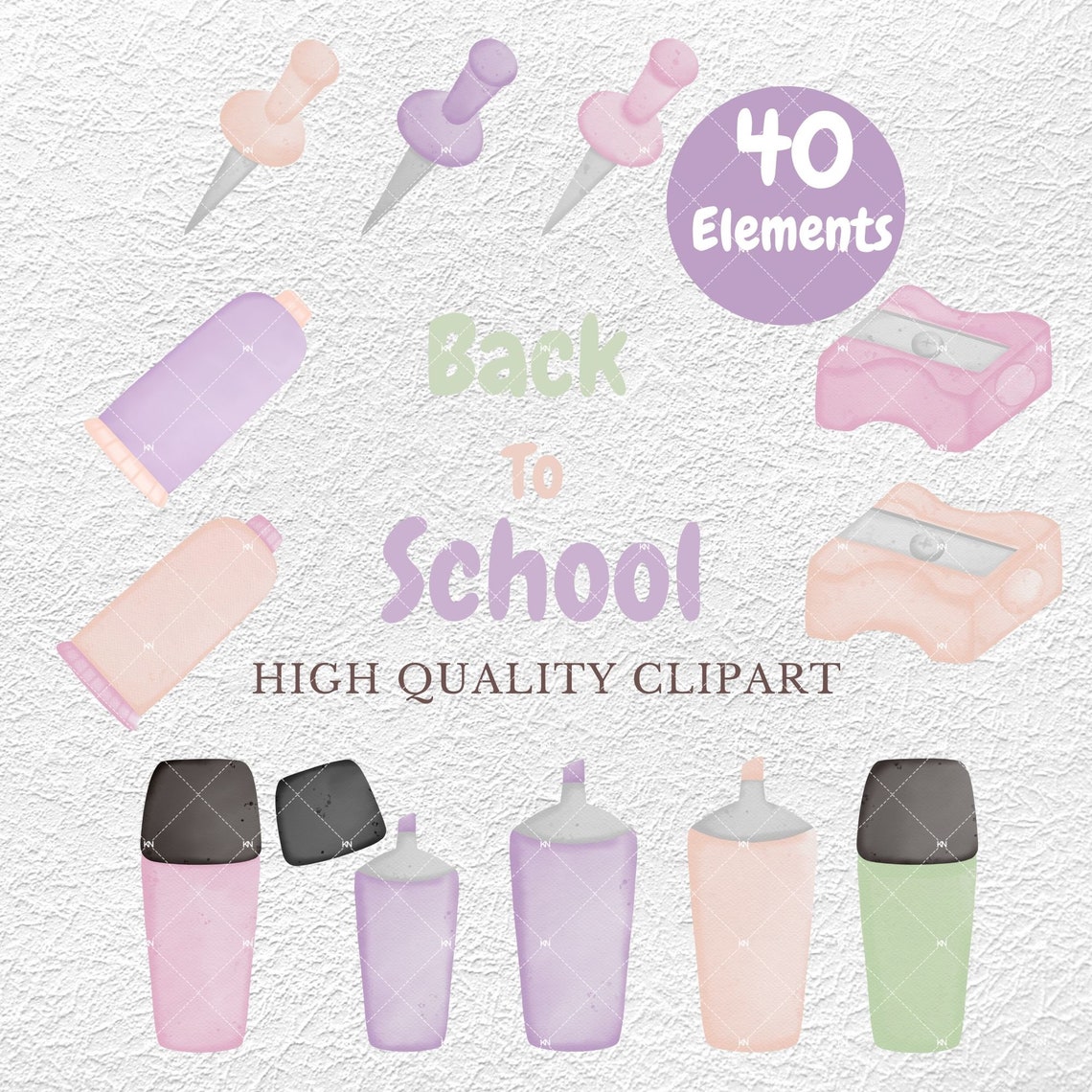 Back to School Clipart, School Clipart Set, Watercolor Clipart, School ...