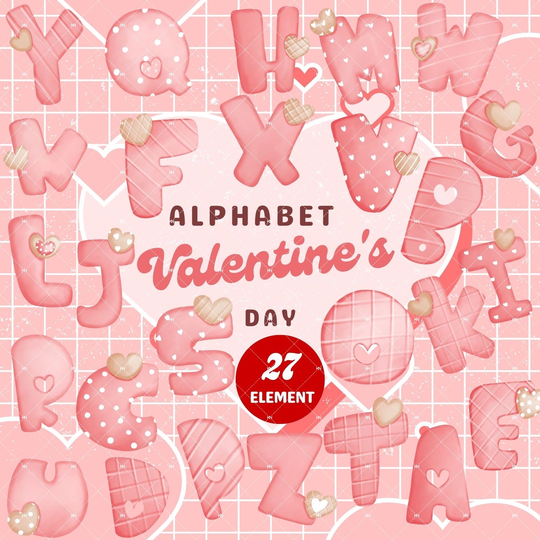 Love Valentine Alphabet Set, Watercolor Alphabet Valentine's Day ...