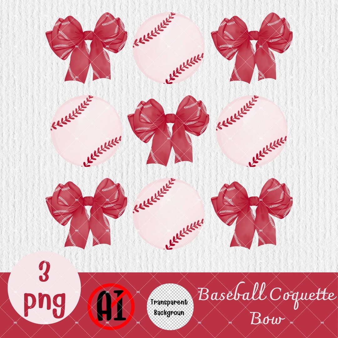 Baseball Coquette Bows Png, Red Bow Png, Baseball Clipart, Coquette Bow ...