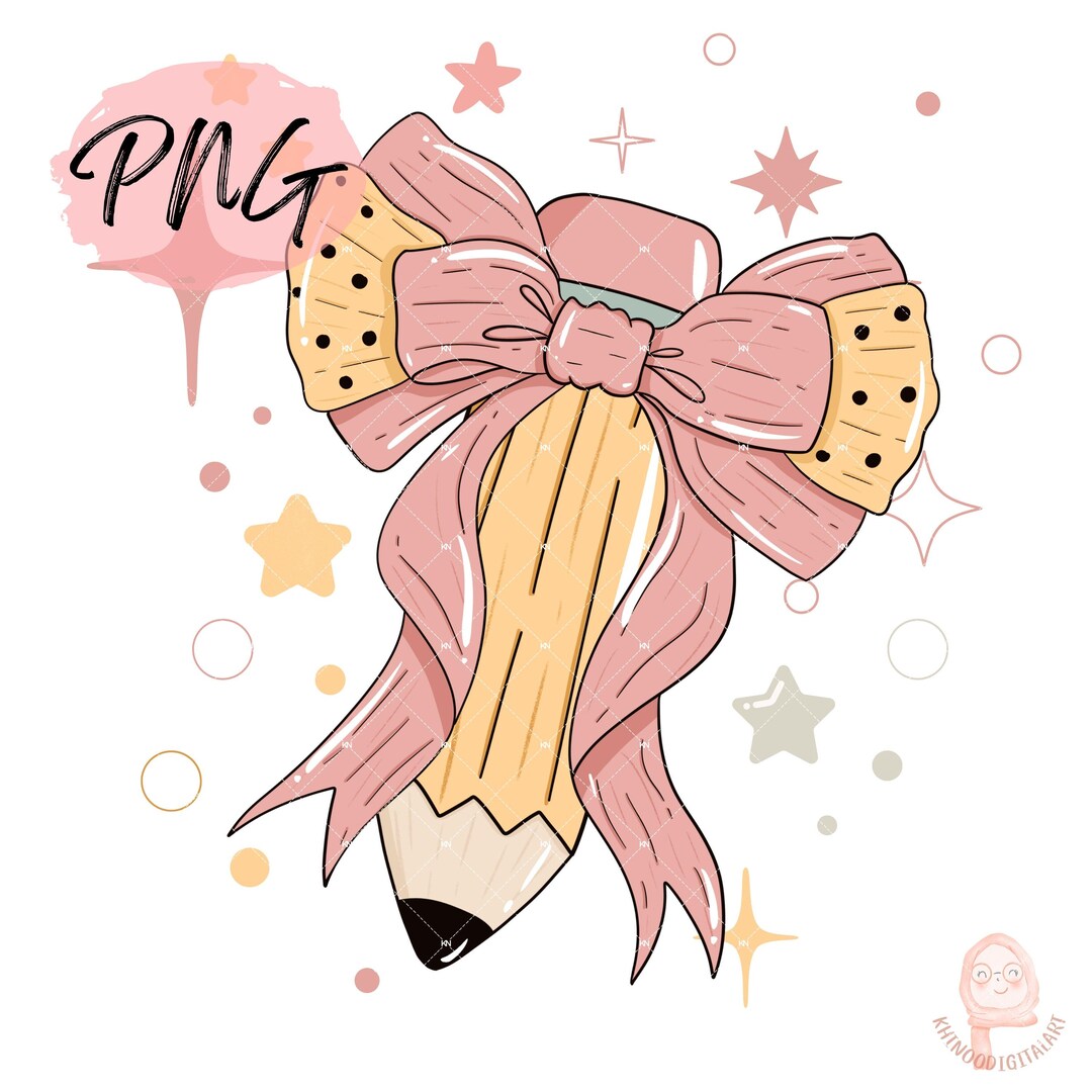 Teacher Pencil Coquette Bow PNG, Teacher Gifts, Back to School Png ...