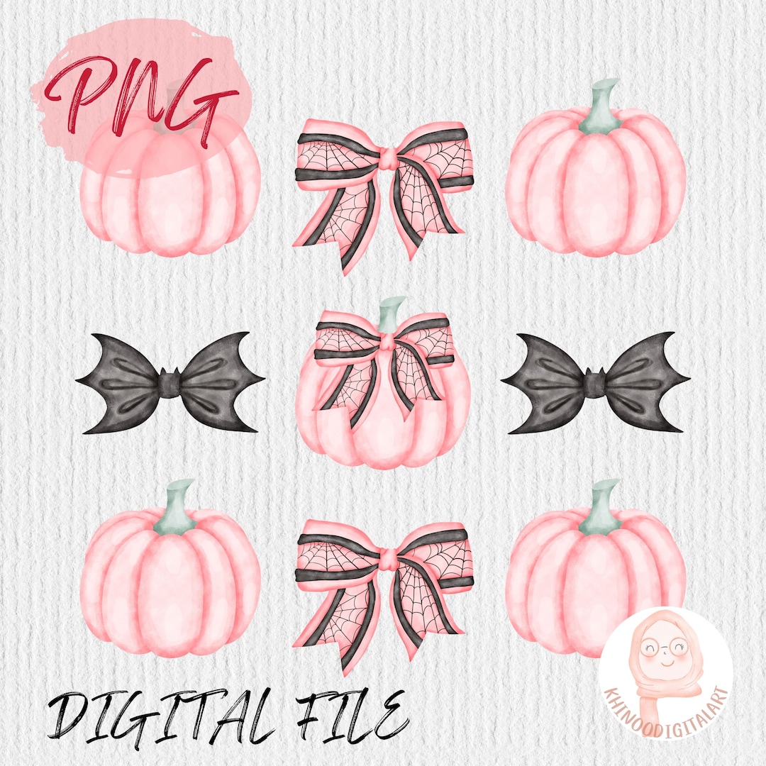 Pink Pumpkin and Bow Coquette PNG, Halloween Pumpkin Png, Coquette Bow ...