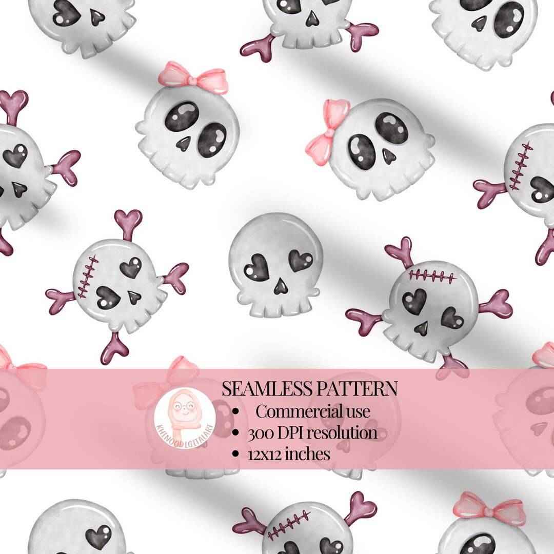 Spooky Cute Skull Head Seamless Pattern, Spooky Halloween Patterns ...