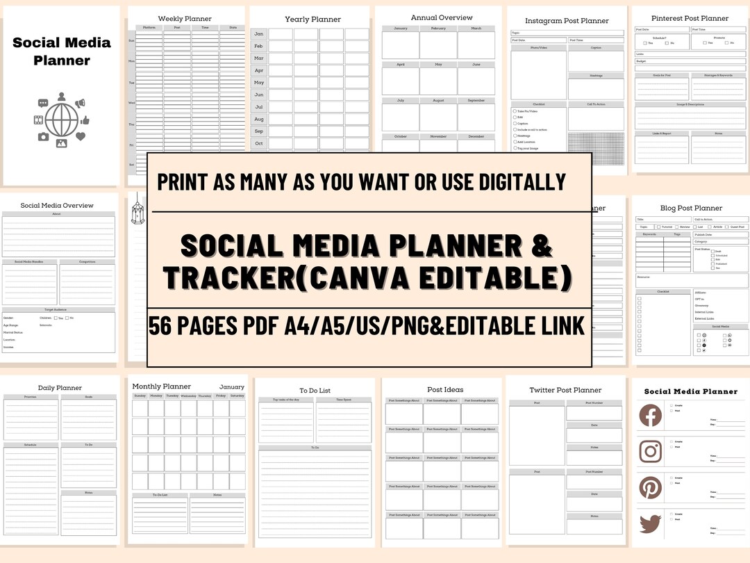 Social Media Planner Printable, Content Planner for Instagram, Youtube ...