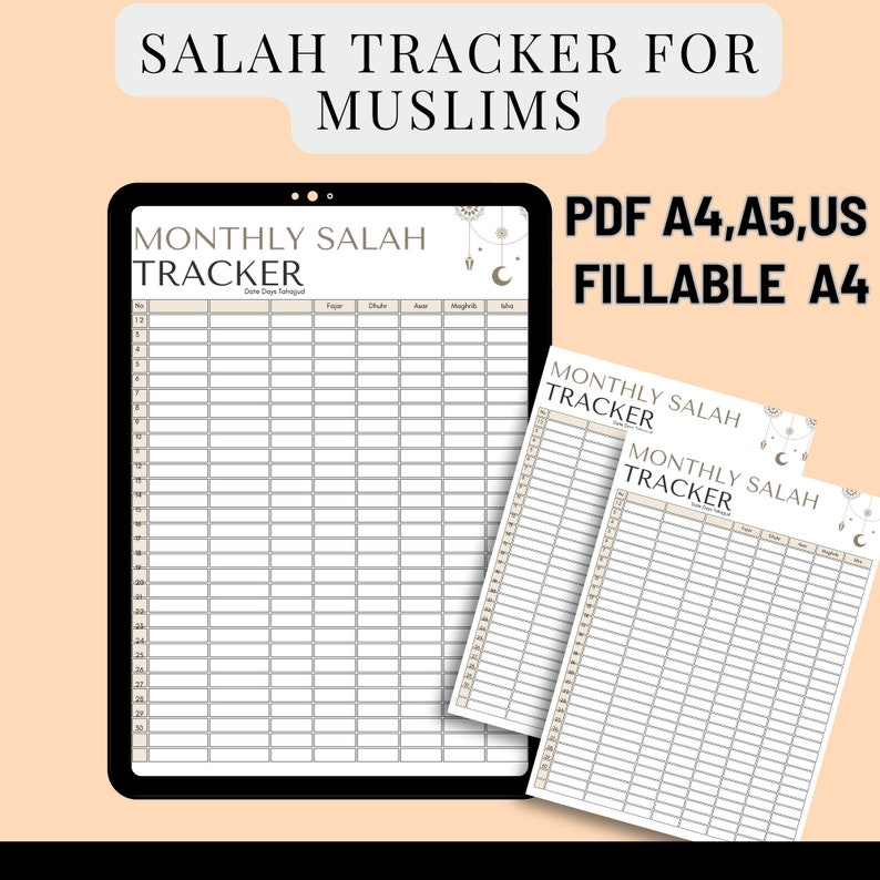A4,A5,US Letter Salah Tracker Pdf, Salah Times, Salah Prayer ...