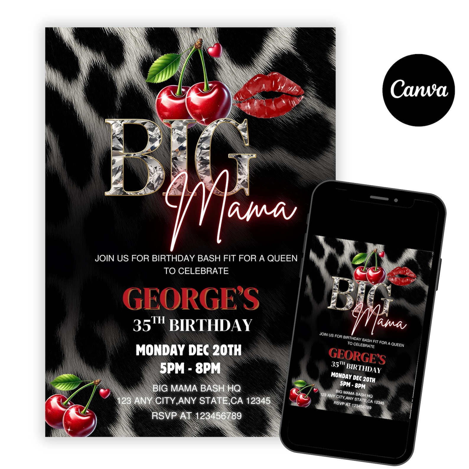 Printable Big Mama Birthday Invite, Editable Birthday Party Invitation ...