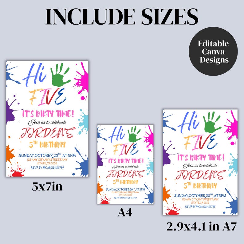 Editable Hi-five 5th Birthday Invitation, Colorful High Five Party ...