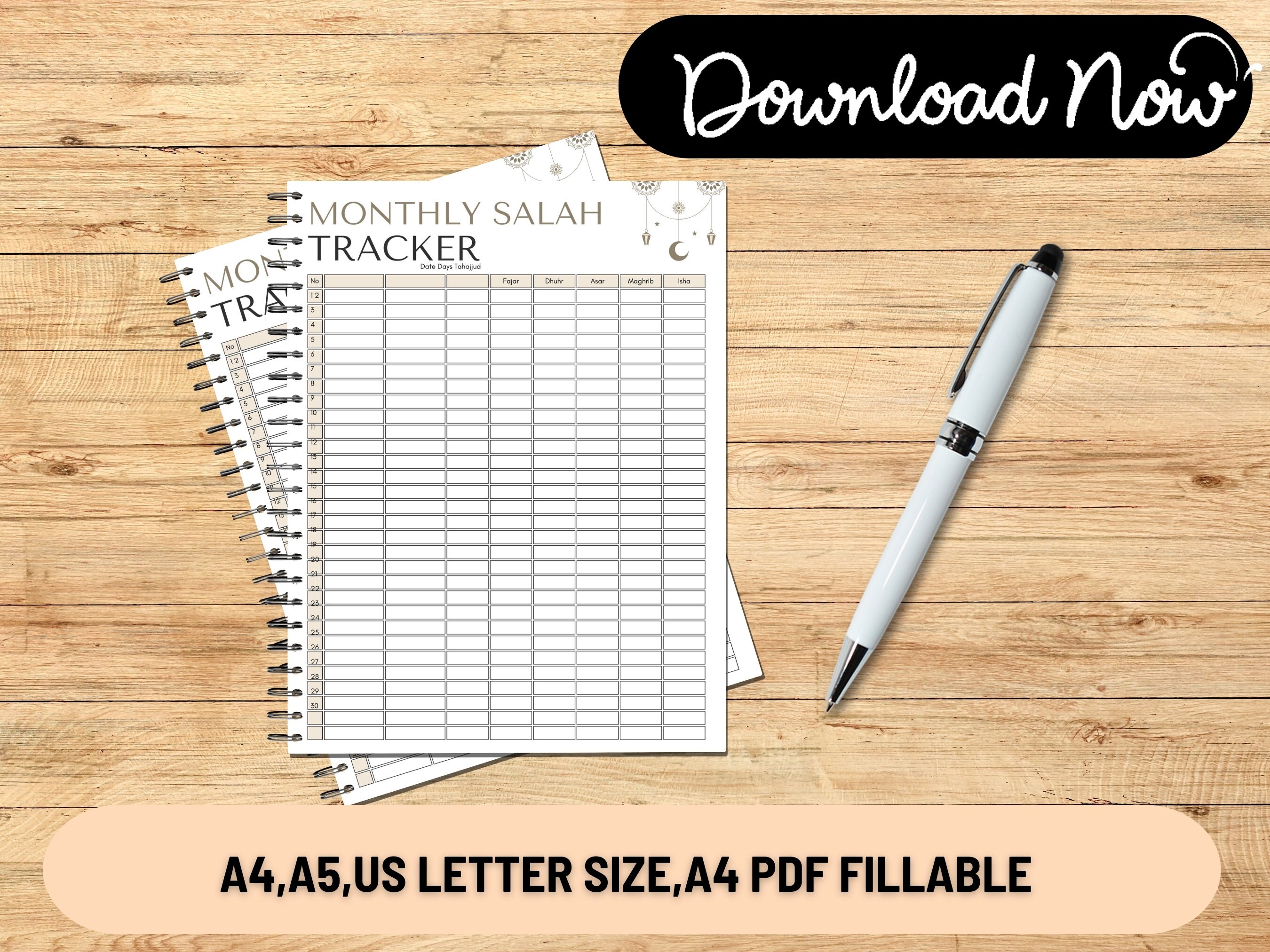 A4,A5,US Letter Salah Tracker Pdf, Salah Times, Salah Prayer ...