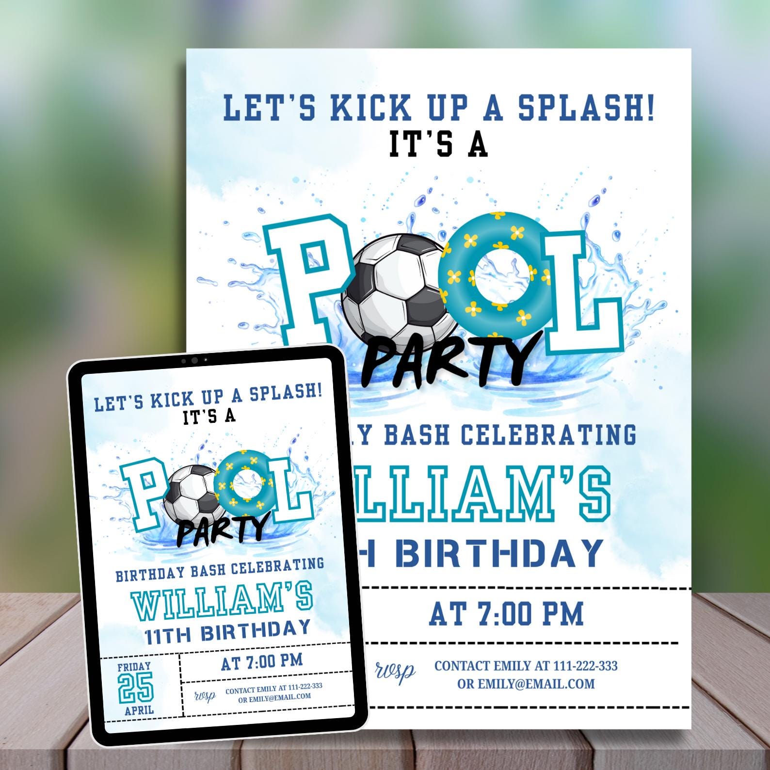 Editable Soccer Pool Birthday Party Invitation, Kids Football Party ...