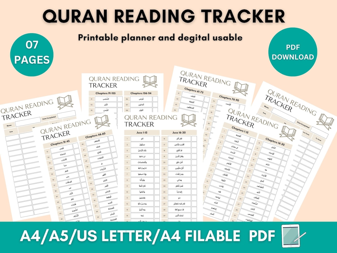 Printable Quran Reading, 2024 Ramadan Journal Printable Planner ...